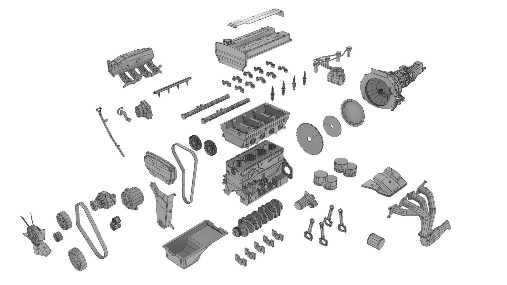 3D model Toyota 4AGE Bluetop engine VR / AR / low-poly | CGTrader