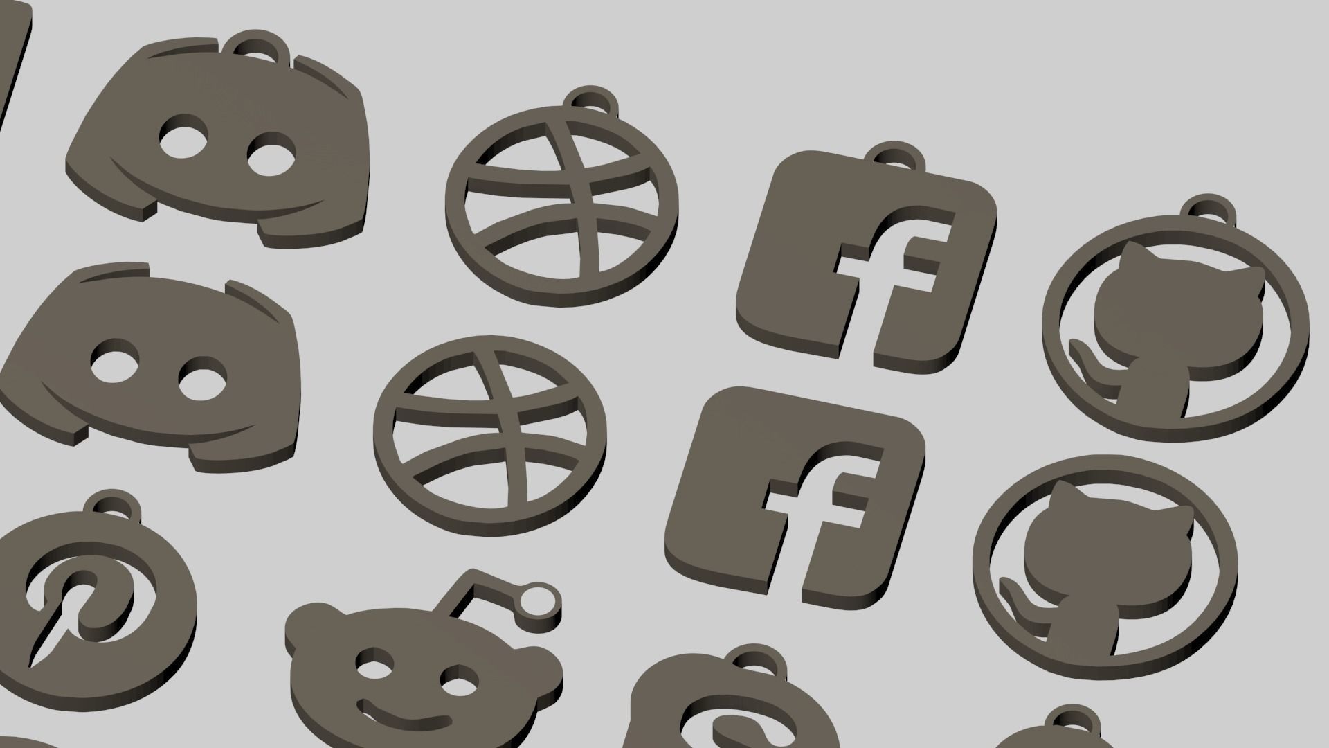 Social media and popular app logos keychain pack 3D model 3D printable ...