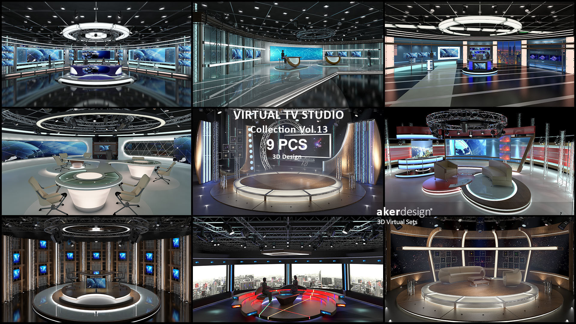 Virtual TV Studio Sets - Collection Vol 13 - 9 PCS DESIGN | CGTrader