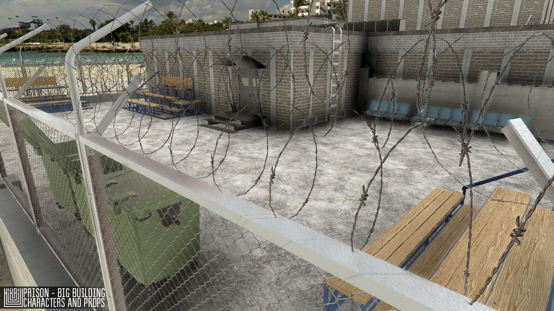 3D model Prison - big building characters and props VR / AR / low-poly ...