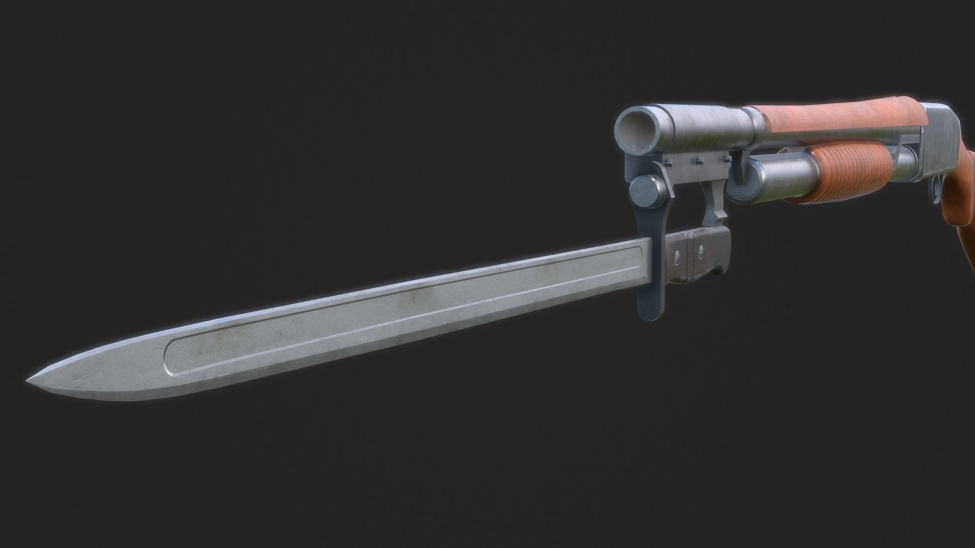 3D model WW2 Trench Gun with Animations and Attachments VR / AR / low ...