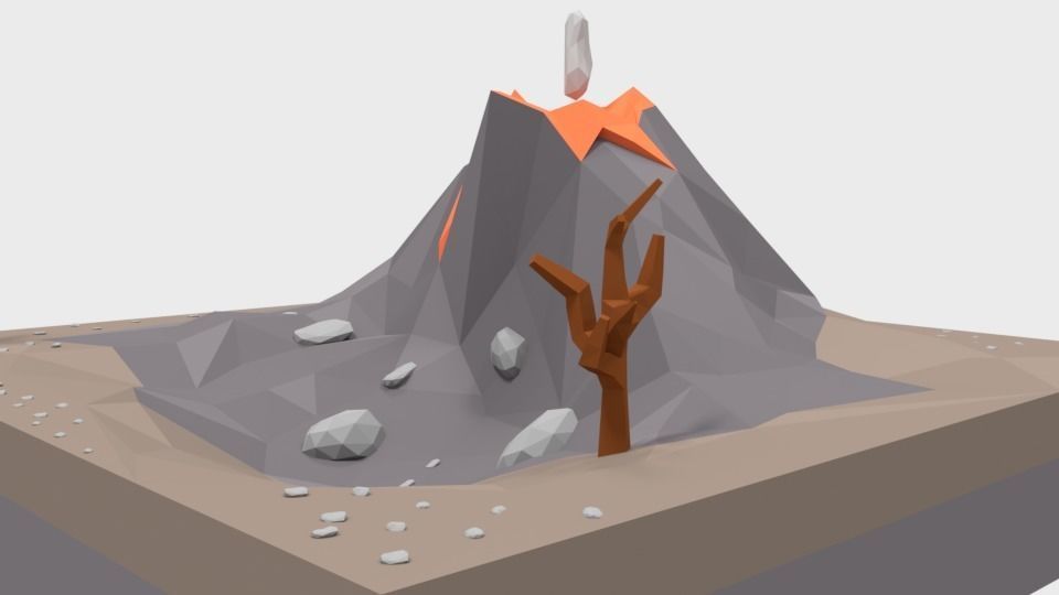 3D model Low Poly Cartoon Volcano Scene VR / AR / low-poly | CGTrader