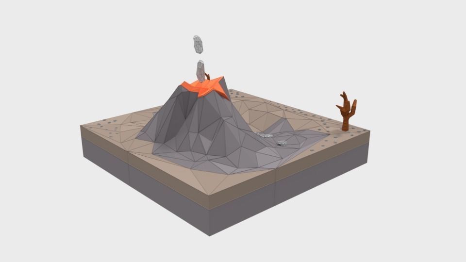 3D model Low Poly Cartoon Volcano Scene VR / AR / low-poly | CGTrader