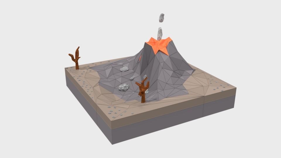 3D model Low Poly Cartoon Volcano Scene VR / AR / low-poly | CGTrader