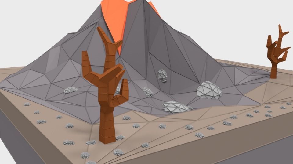 3D model Low Poly Cartoon Volcano Scene VR / AR / low-poly | CGTrader