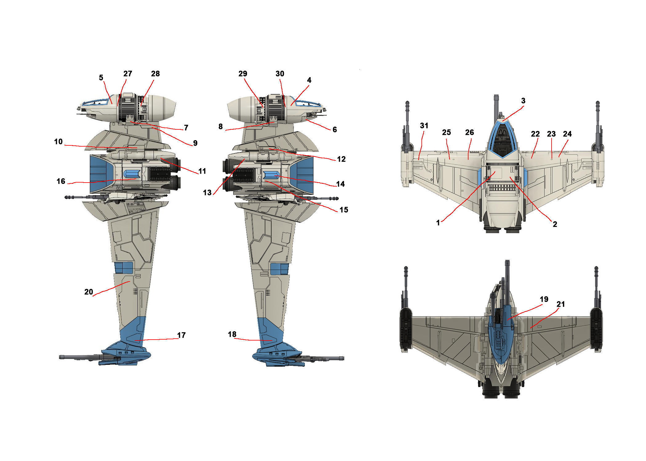 Starwars B-Wing 3D model 3D printable | CGTrader
