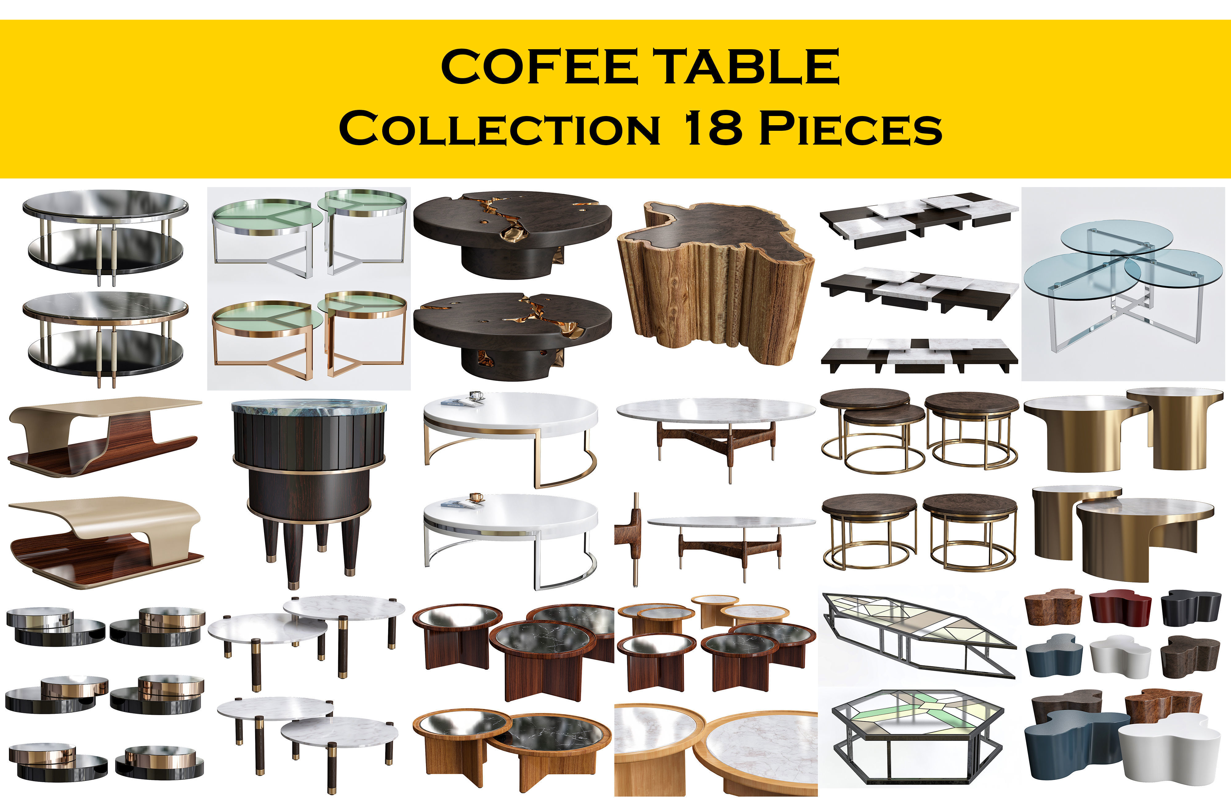 COFEE TABLE Collection 18 Pieces 3d model 3D model | CGTrader