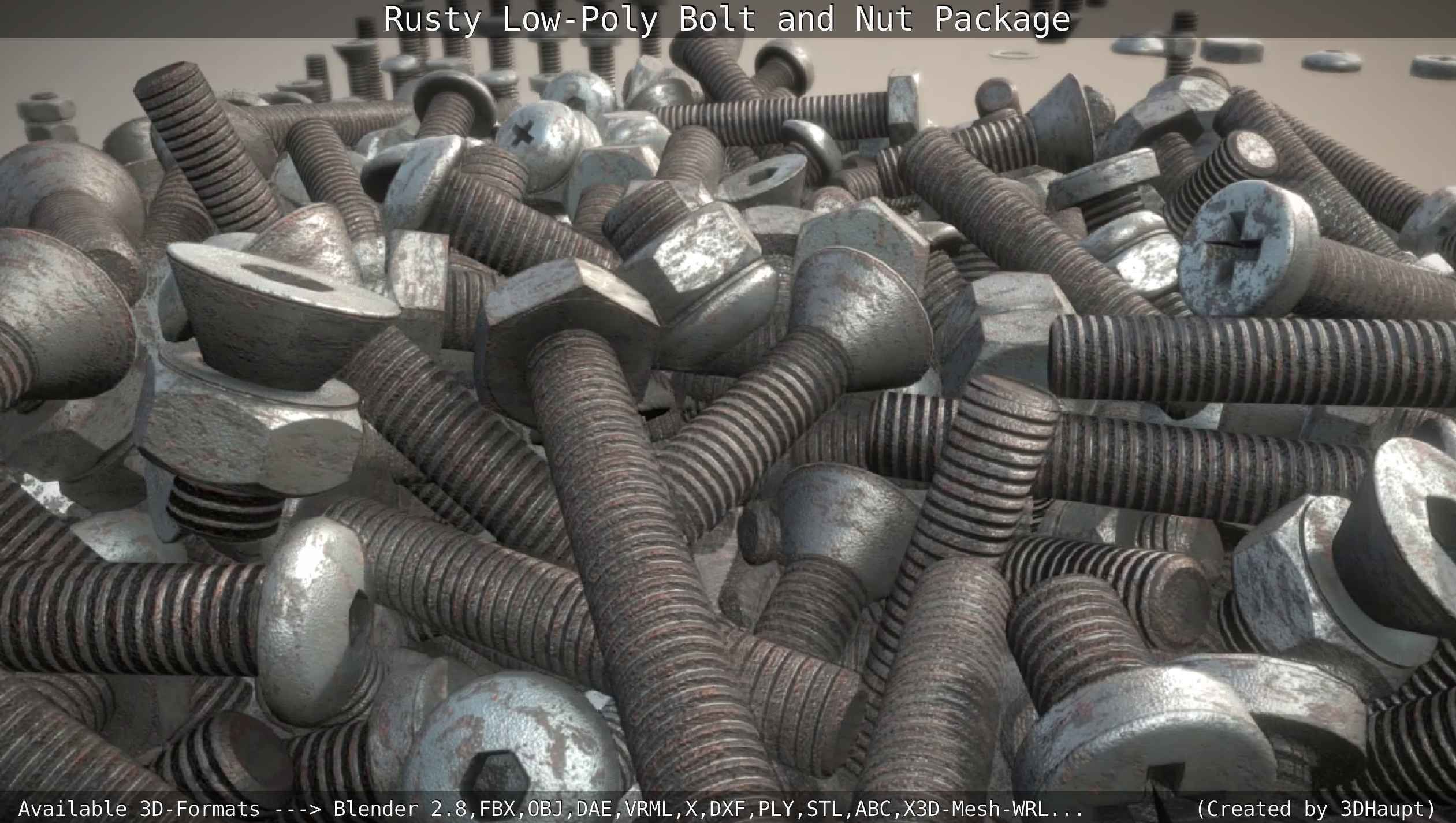 3D model Rusty Low-Poly Bolt and Nut Package VR / AR / low-poly | CGTrader