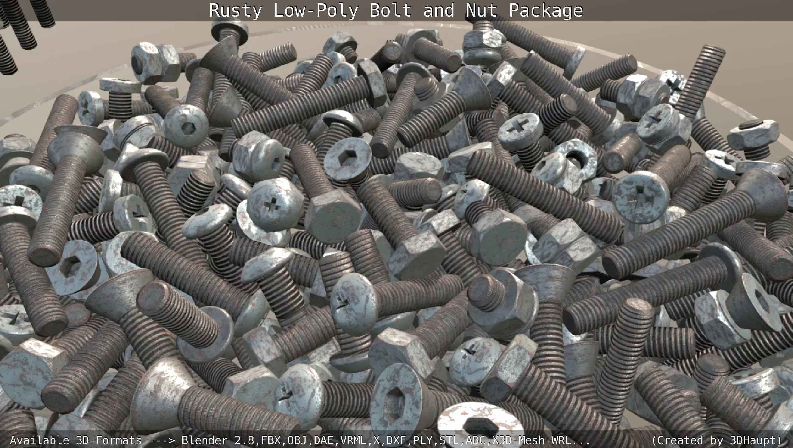 3D model Rusty Low-Poly Bolt and Nut Package VR / AR / low-poly | CGTrader