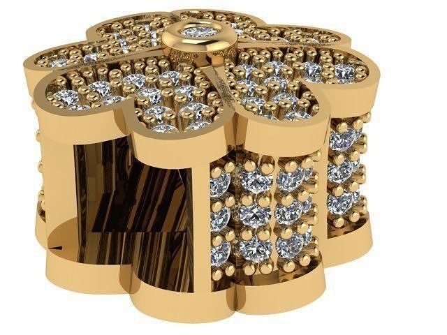 PANDORA gold flower shaped ring with diamonds 3D model 3D printable ...