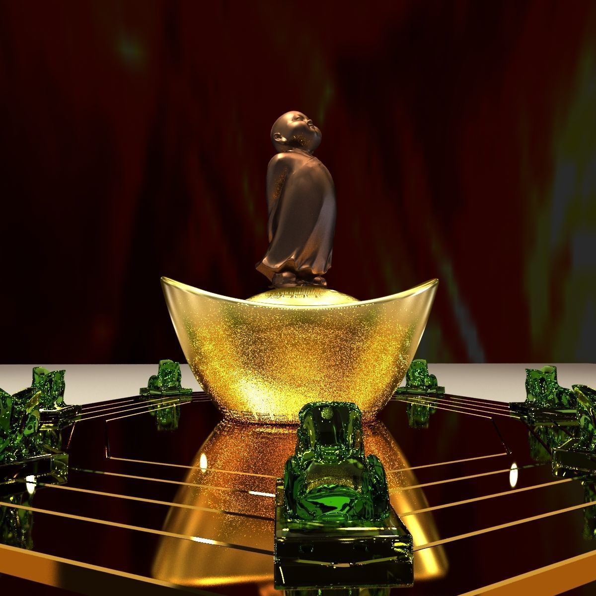 Chinese monk kid with Yuanbao and toad 3D model | CGTrader