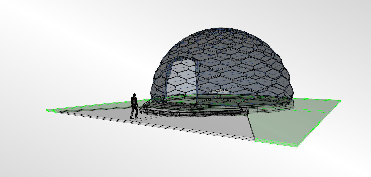 Hexagonal geodesic dome like structure with entry 3D model | CGTrader