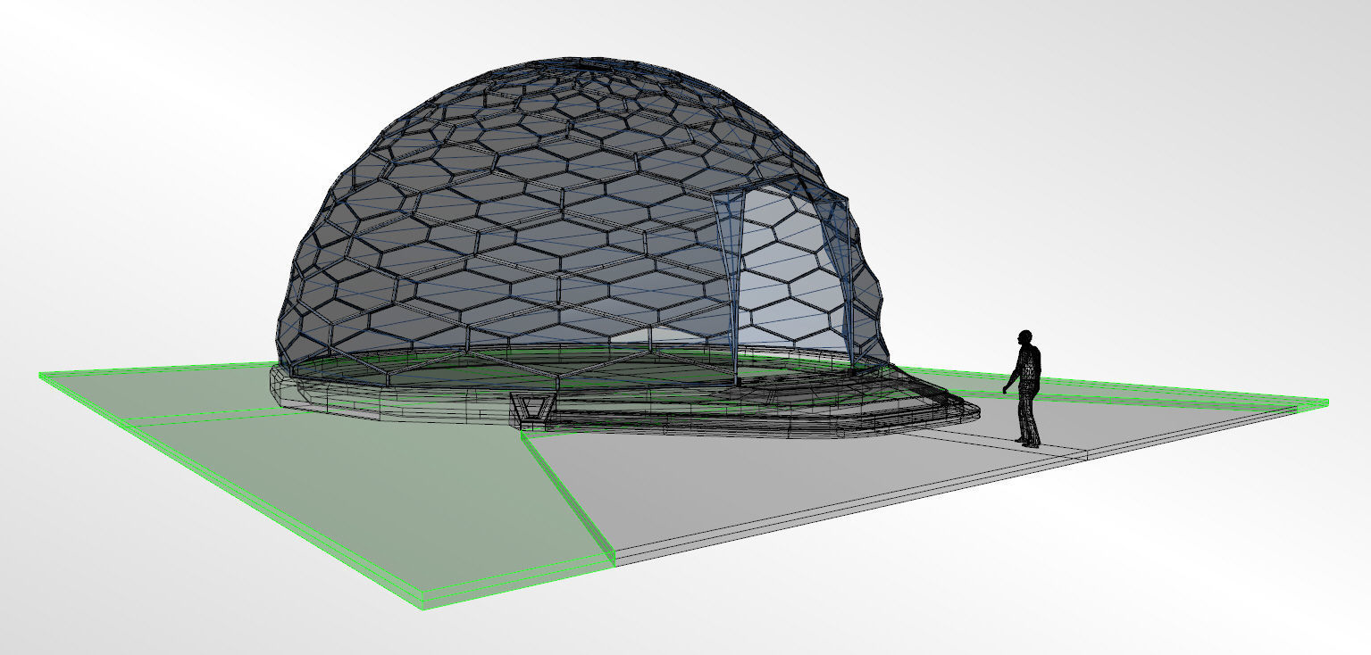 Hexagonal geodesic dome like structure with entry 3D model | CGTrader