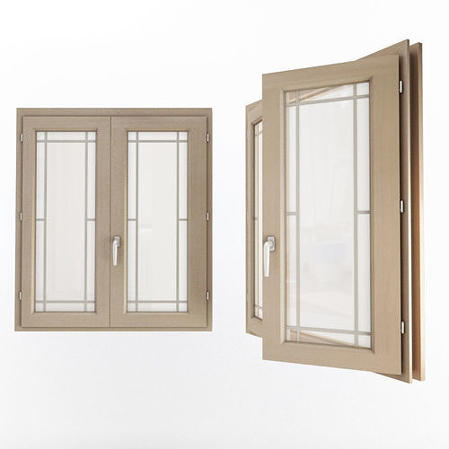 Beige Double Wooden Windows 3D model | CGTrader