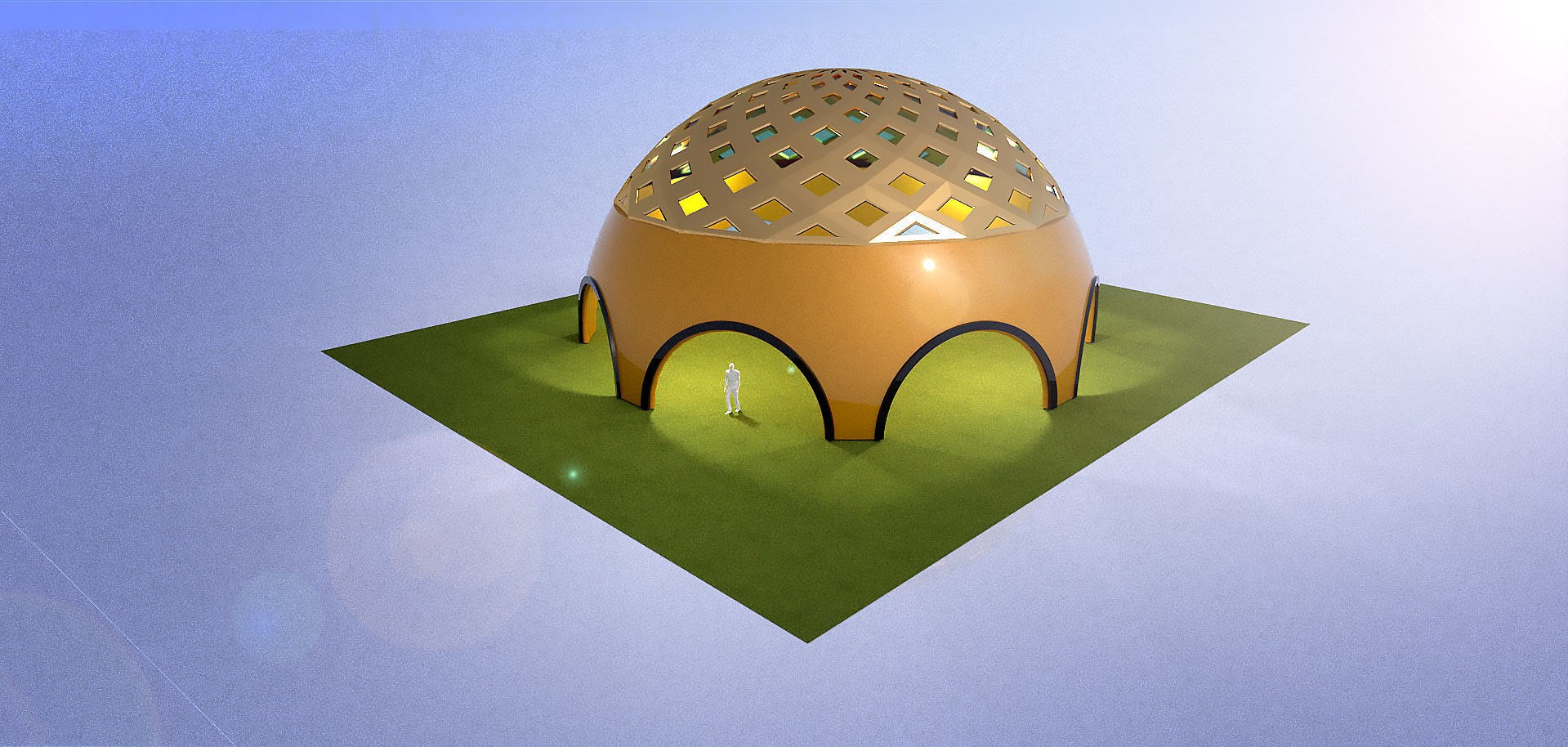 Large dome with atrium glass panels 3D model | CGTrader