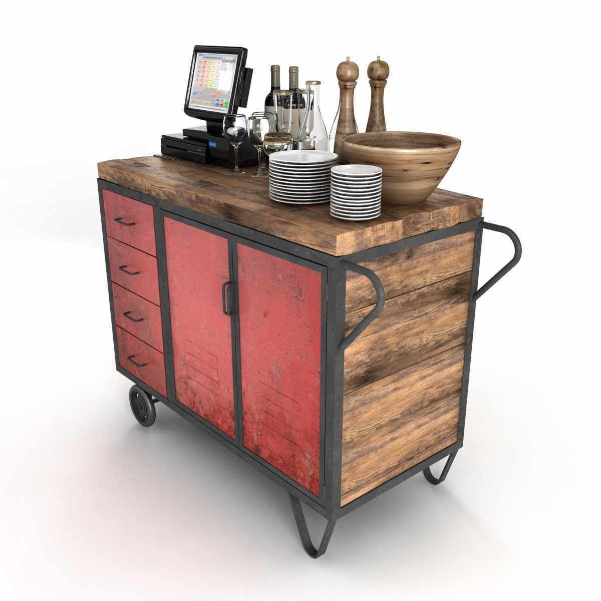 Red Industrial Metal Cupboard waiter station loft style 3d model 3D ...