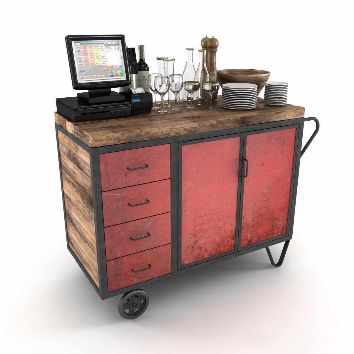 Red Industrial Metal Cupboard waiter station loft style 3d model 3D ...