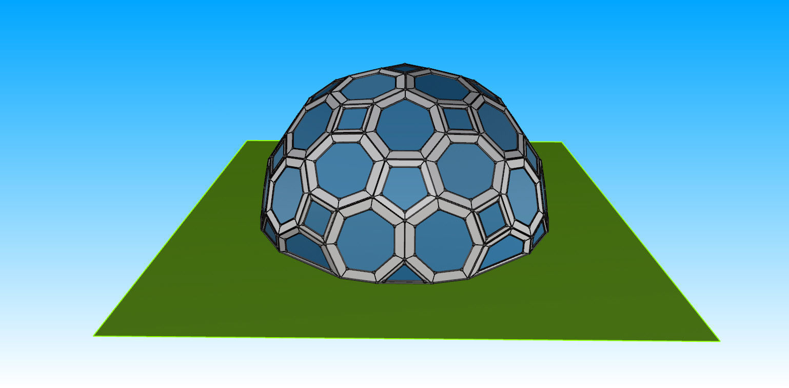 Geodesic Dome with square and pentagonal frame and glass panels 3D ...