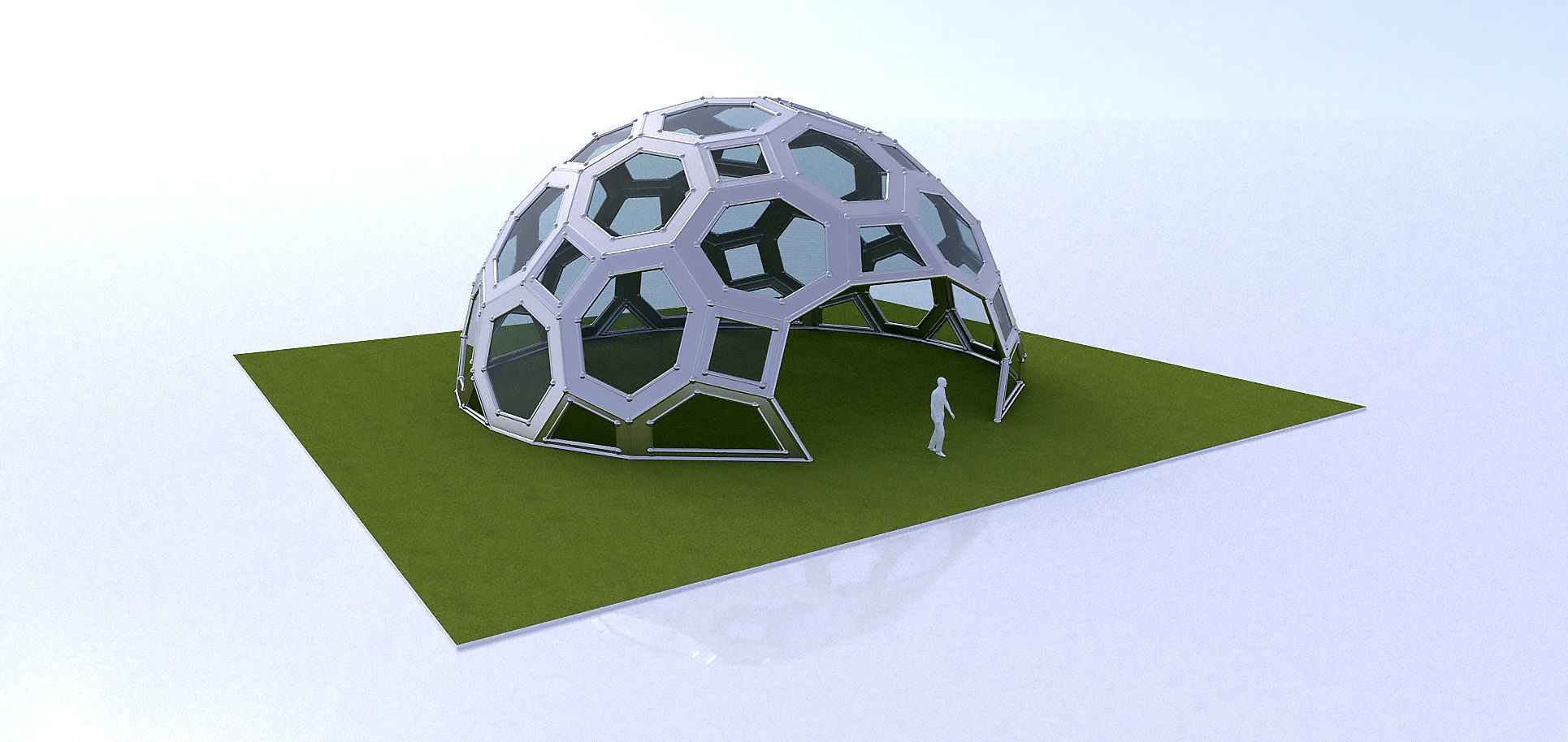 Geodesic Dome with square and pentagonal frame and glass panels 3D ...