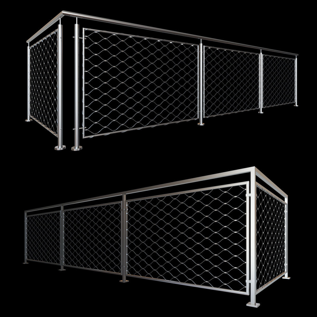 Steel railing with rope system 3D model | CGTrader