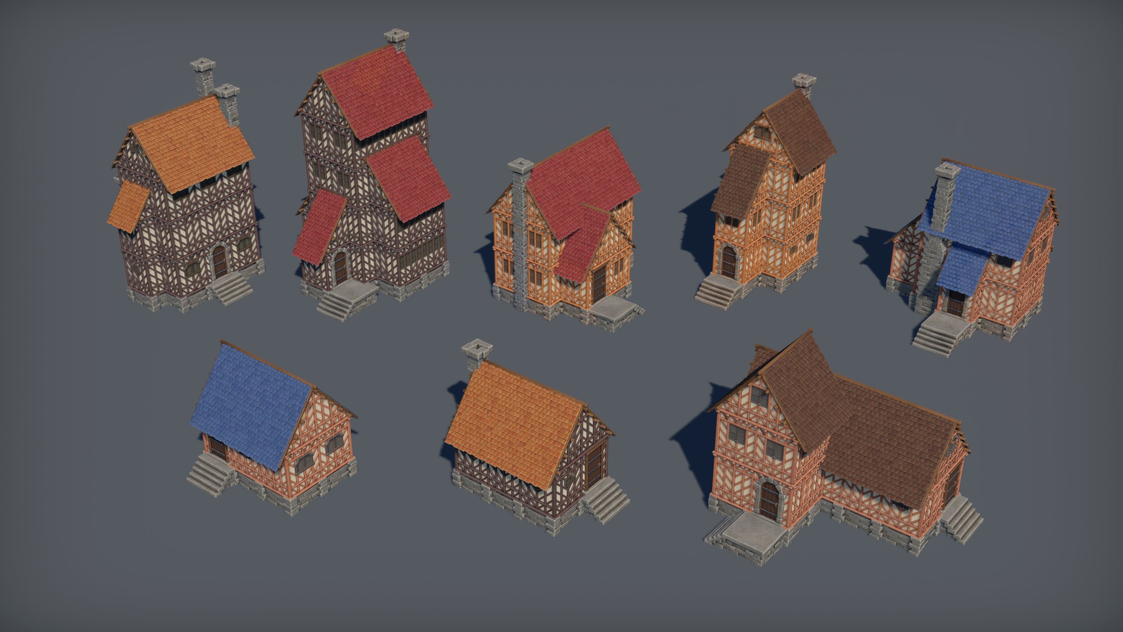 3D model Modular stylized medieval buildings pack VR / AR / low-poly ...