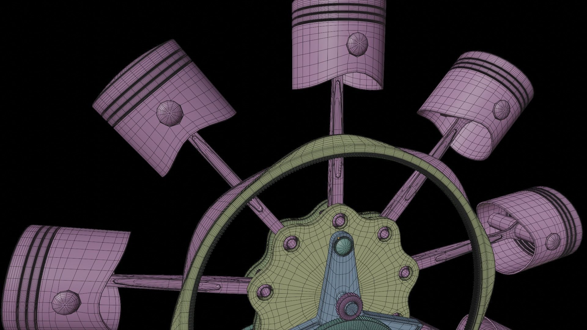 Radial Motor with Piston Mechanism Nose Propellers Anim and Rig 3D ...