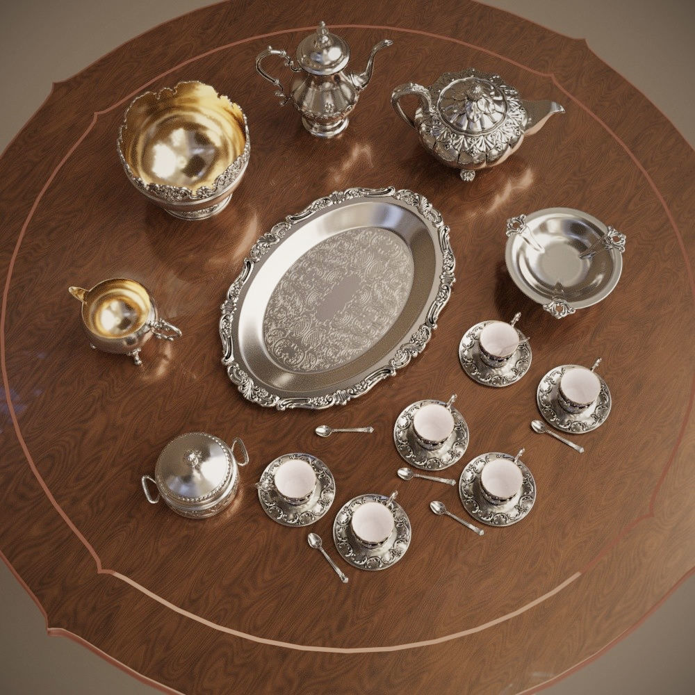 Midpoly 9 items Silver service set 3D model | CGTrader