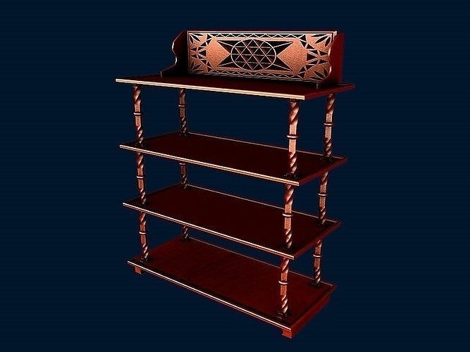 Shelves 3 wooden shelf with ornate design 3D model | CGTrader