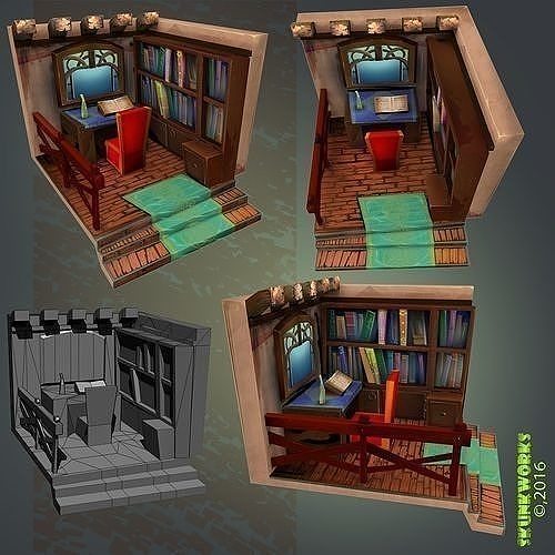 3D model Medieval Library Interior VR / AR / low-poly | CGTrader