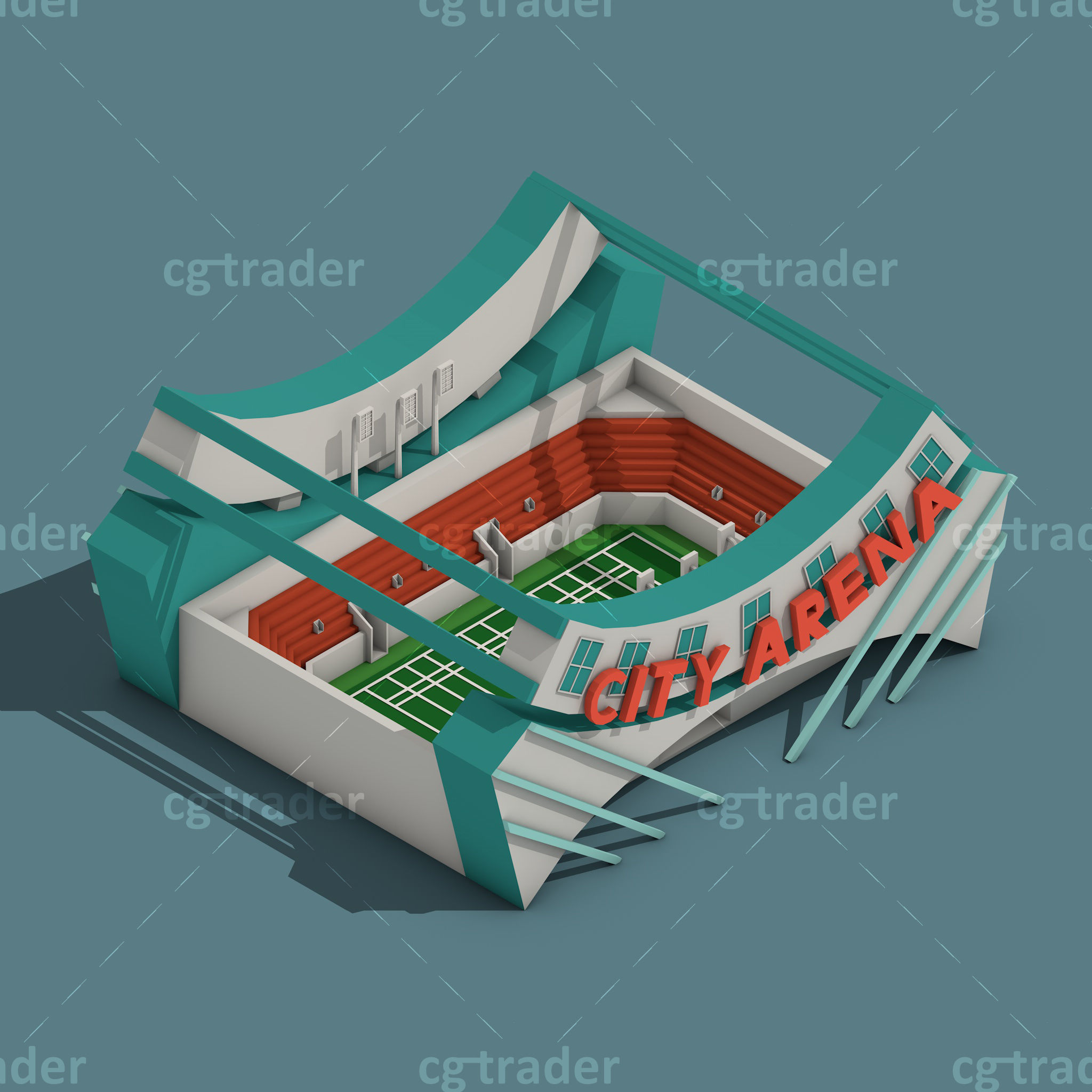 3D model Low Poly Stadium Set Isometric Icon VR / AR / low-poly | CGTrader