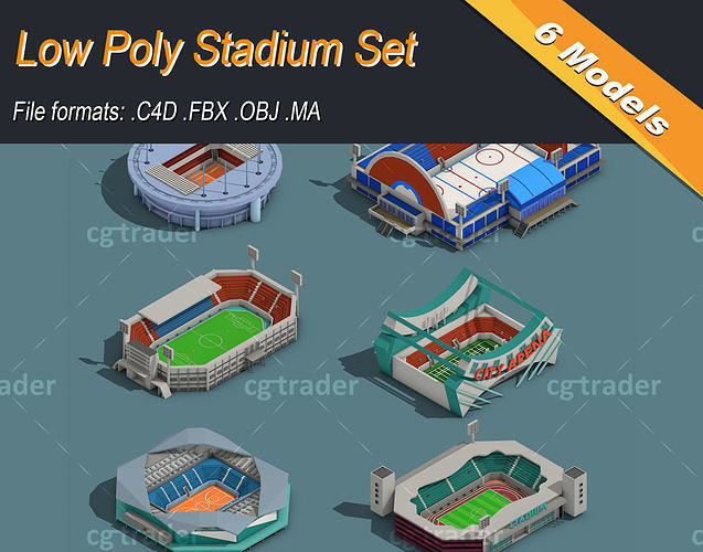 3D model Low Poly Stadium Set Isometric Icon VR / AR / low-poly | CGTrader