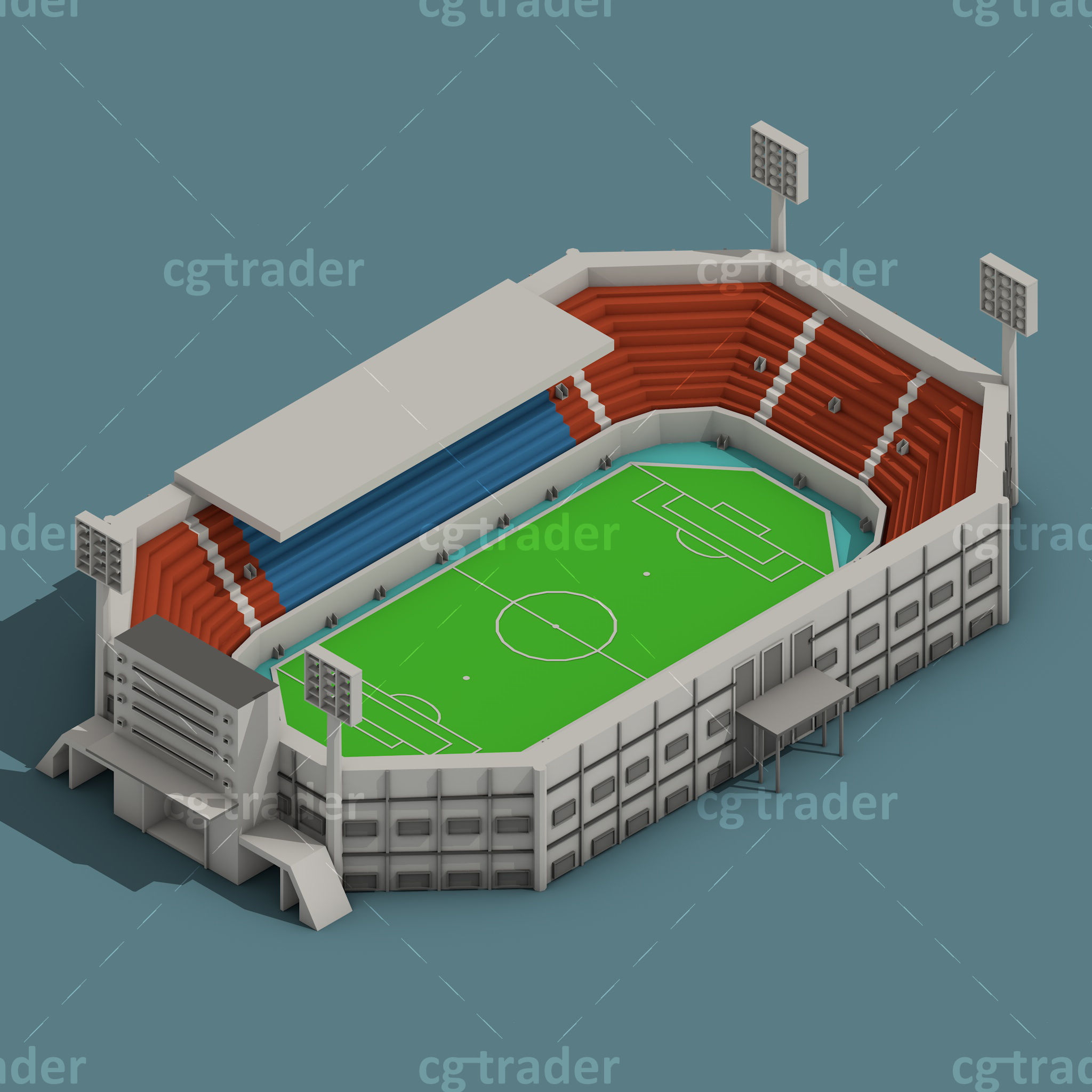 3D model Low Poly Stadium Set Isometric Icon VR / AR / low-poly | CGTrader