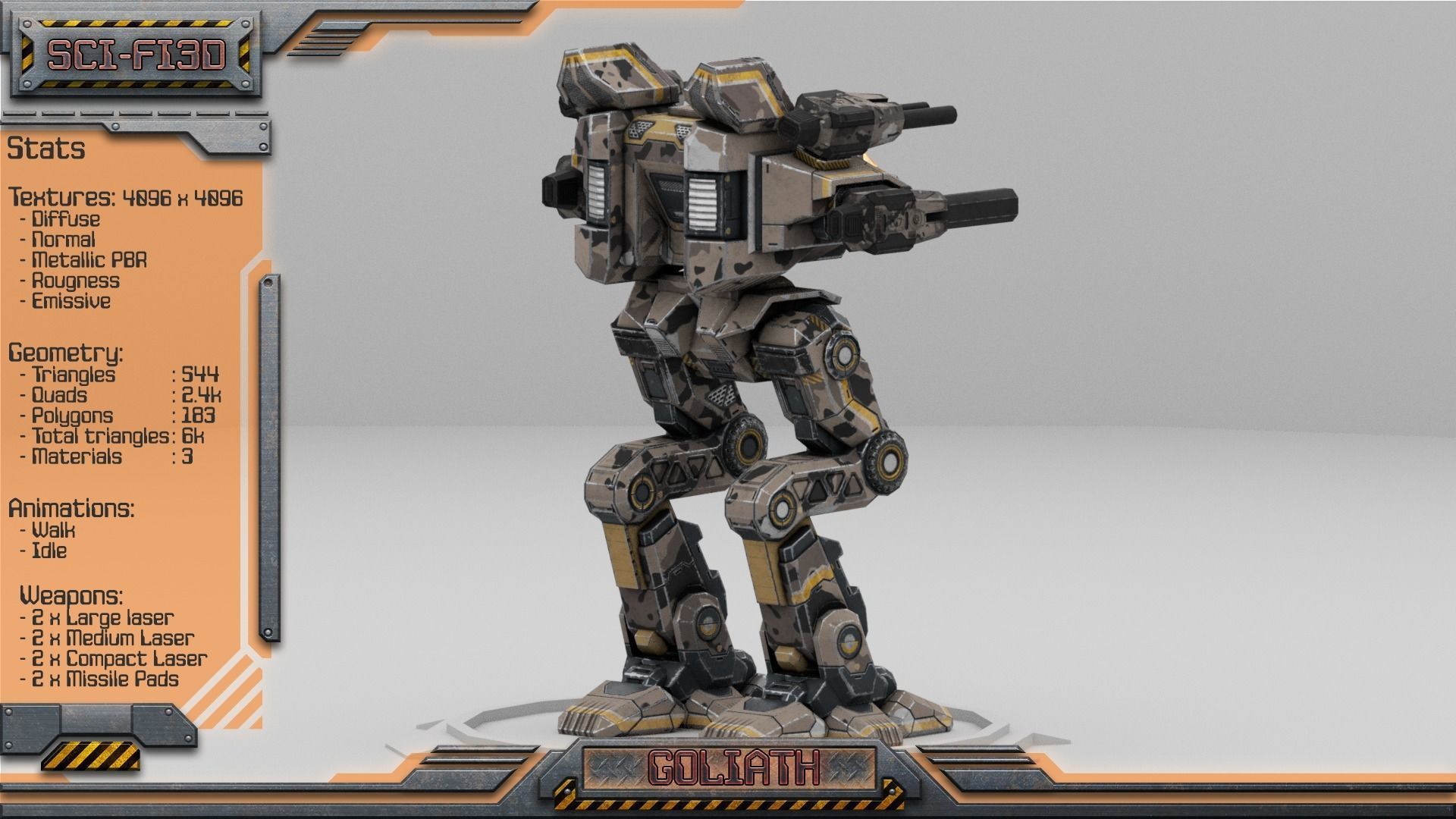 3D model Goliath BattleMech VR / AR / low-poly | CGTrader