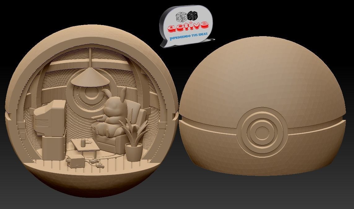 Pokemon - Pikachu inside his pokeball 3D model 3D printable | CGTrader