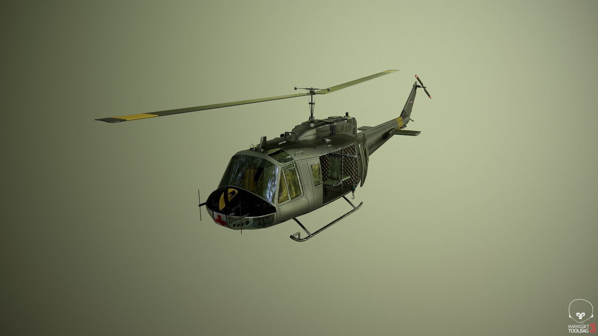 Huey Medevac Bell UH-1H 3D model rigged | CGTrader