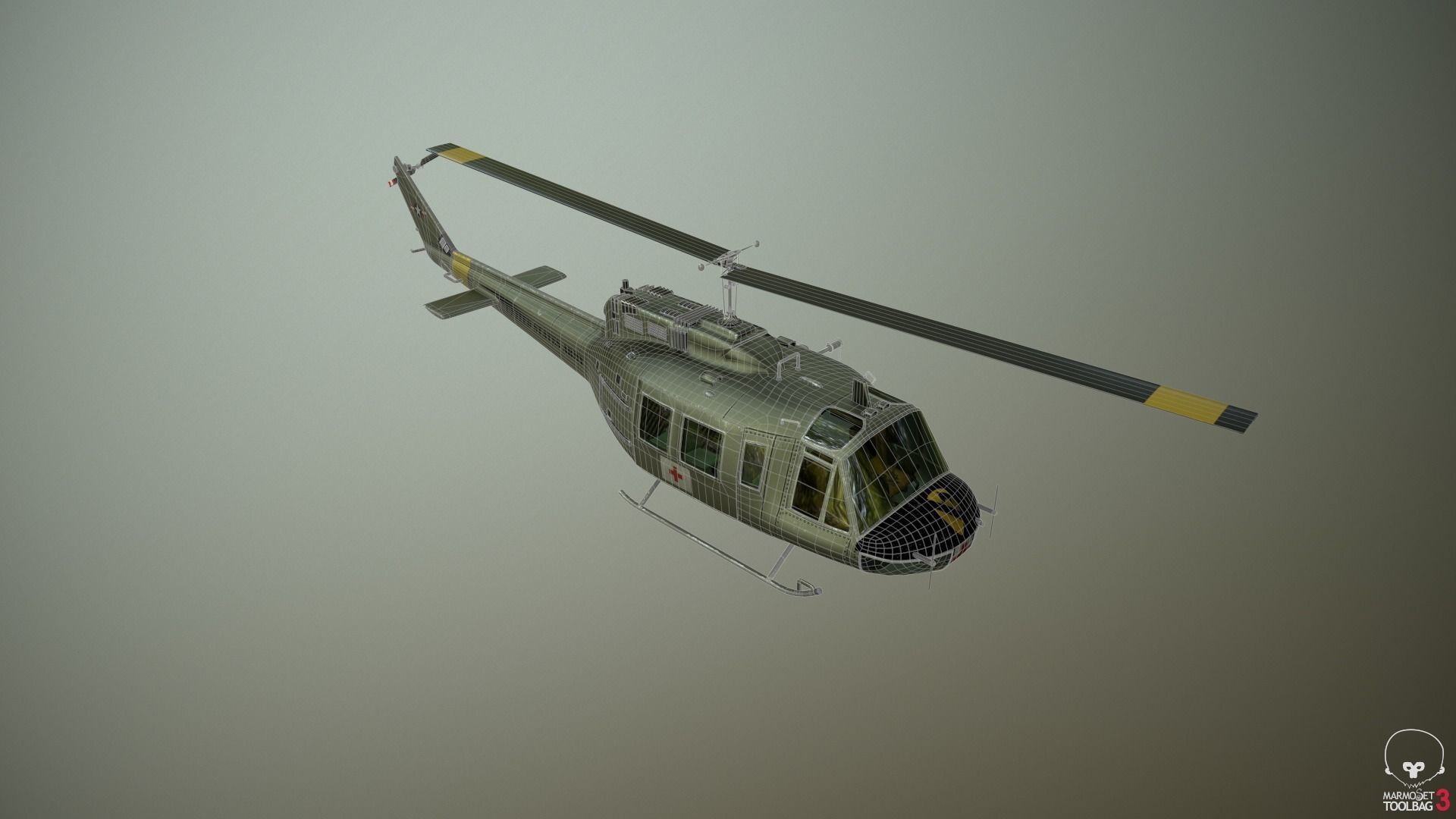 Huey Medevac Bell UH-1H 3D model rigged | CGTrader