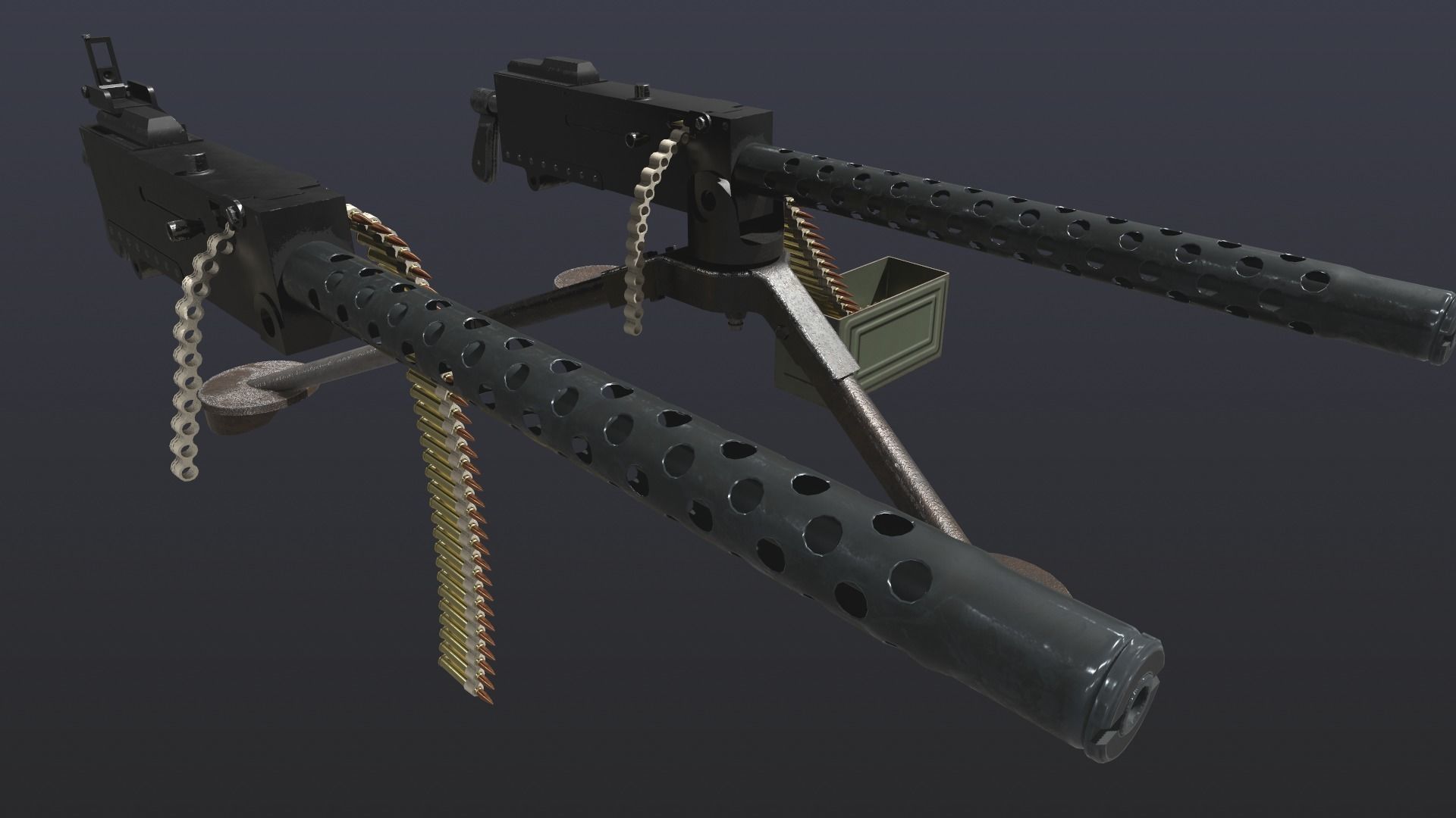 3D model WW2 M1919 Browning Machine Gun with Attachments and Animations VR / AR / low-poly ...