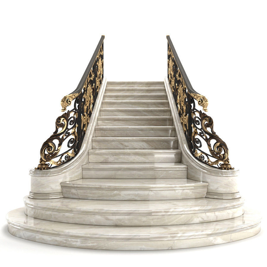 Classic marble staircase with wrought iron railing 3D model | CGTrader