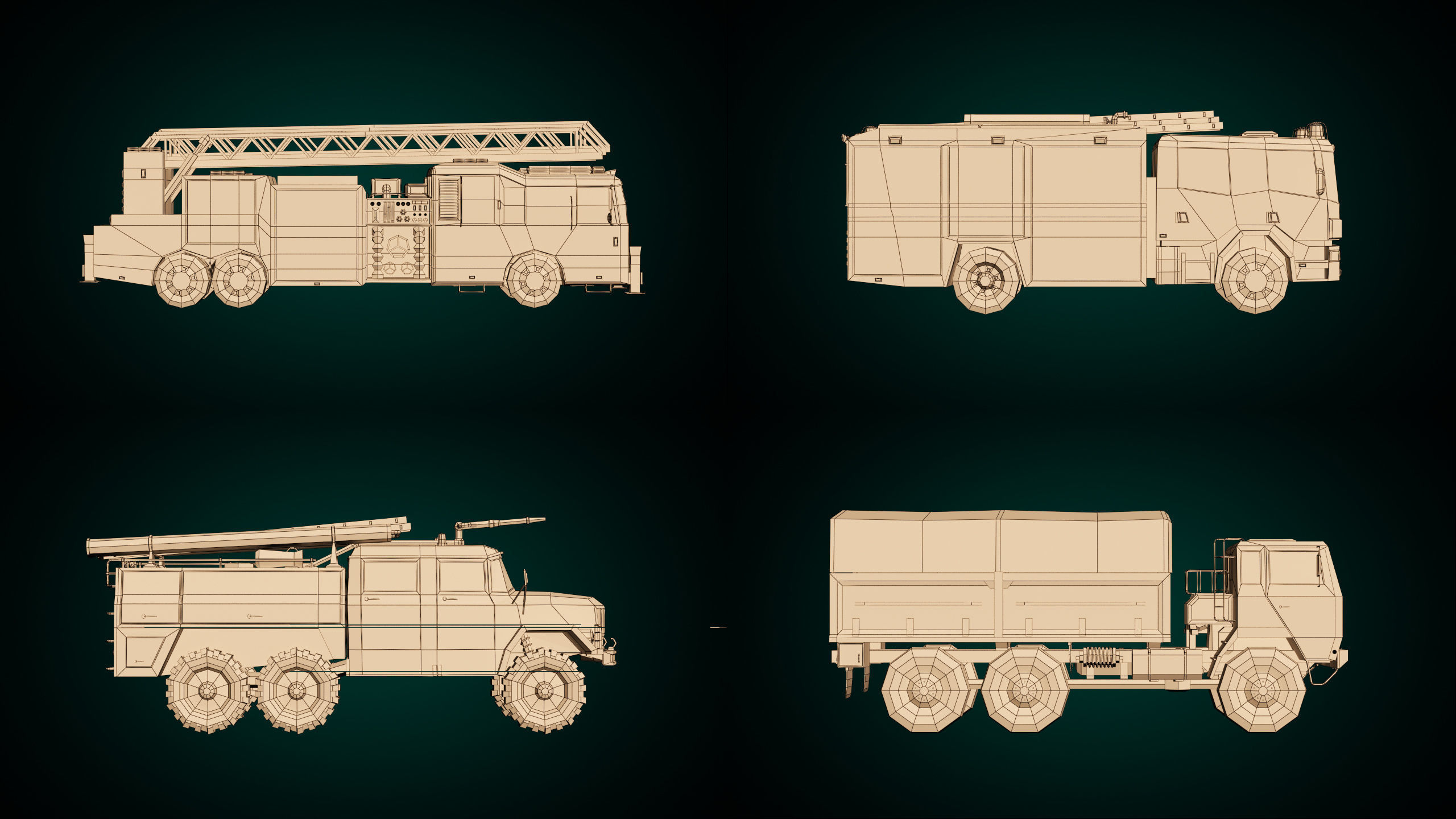Low Poly Fire Truck Pack 3D Model Collection | CGTrader