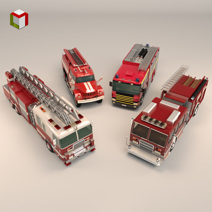3D Model Collection Low Poly Fire Truck Pack VR / AR / low-poly | CGTrader
