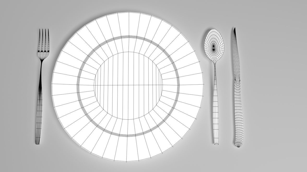 3D model Ceramic Plate and Utensils VR / AR / low-poly | CGTrader