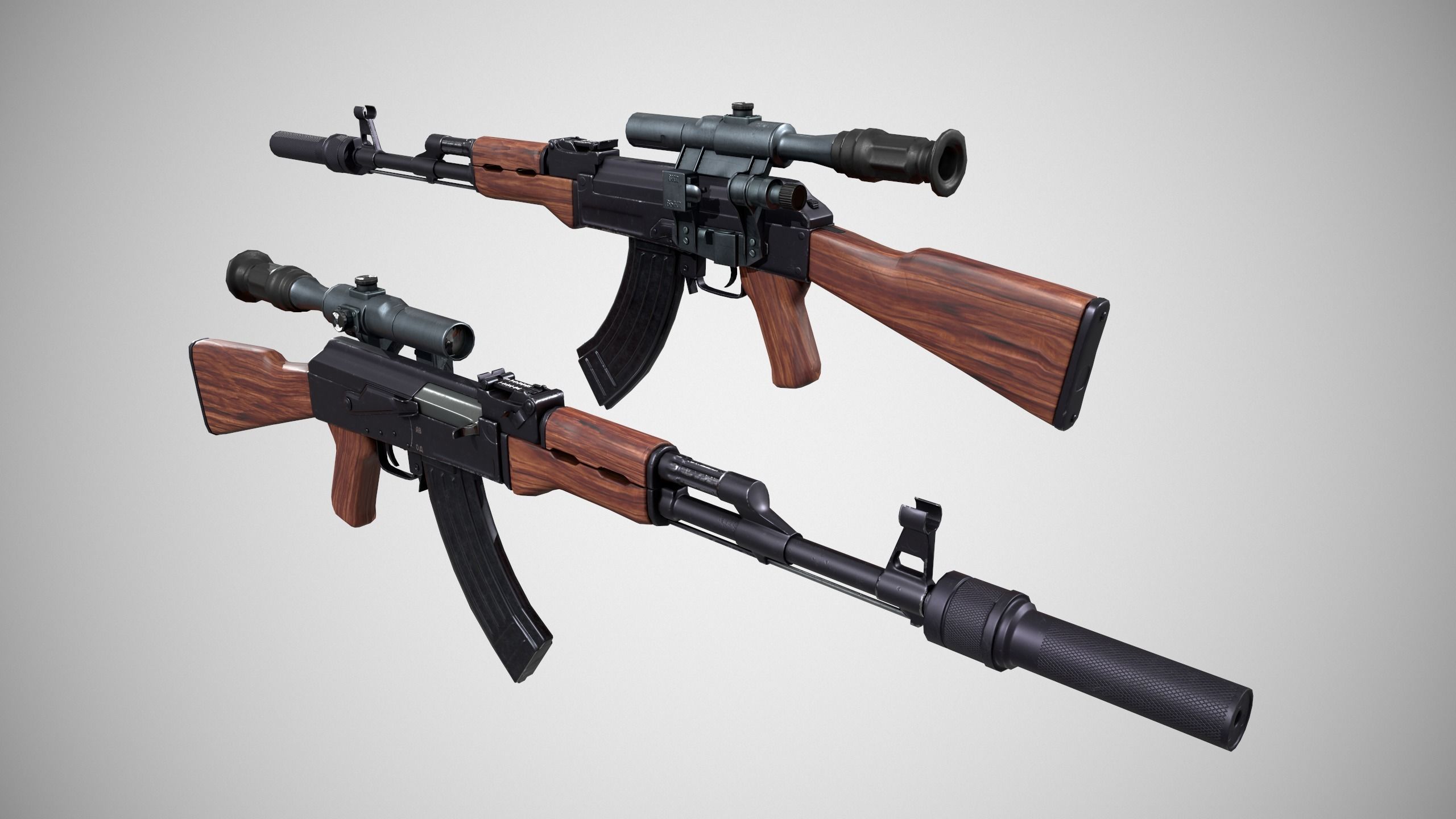 3D model Low-poly AK-47 Custom with body kits for games or scenes VR ...