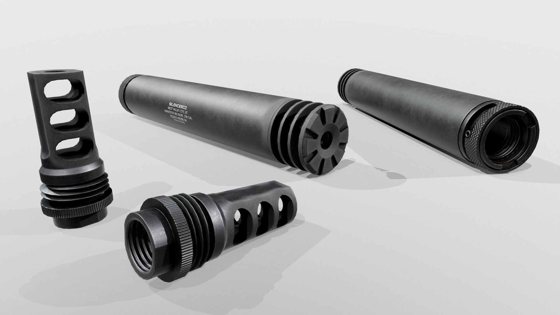 3D model SilencerCo Harvester 338 Suppressor and ASR Muzzle Brake VR ...