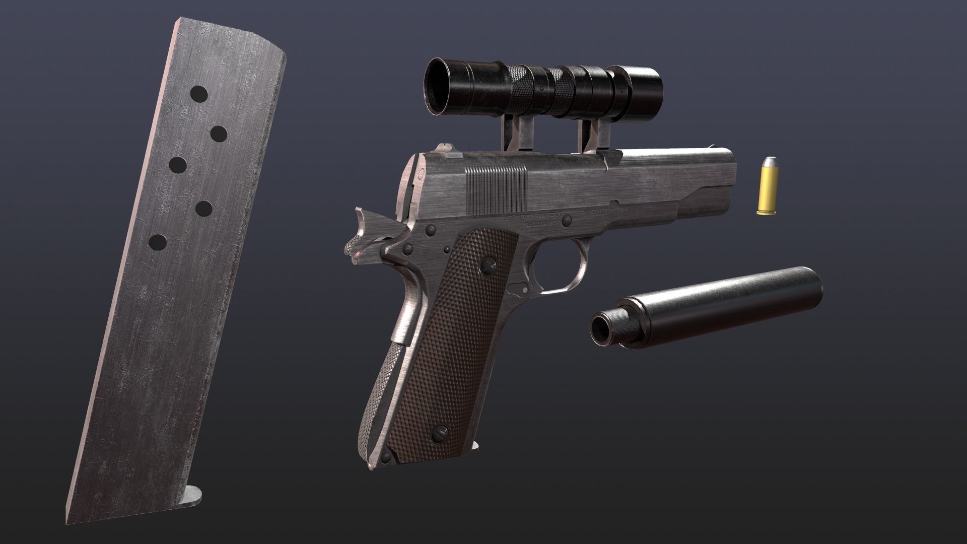3D model WW2 Colt M1911 Pistol With Attachments and Animations VR / AR ...