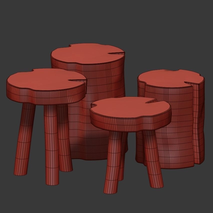 Coffee tables made of stumps and slab 3D model | CGTrader