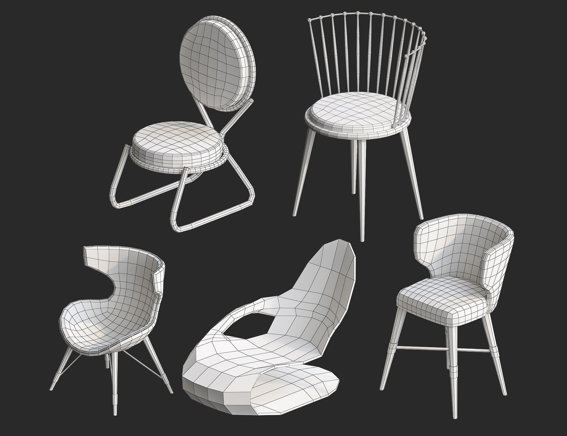 3D model low poly chairs 3d models pack for game VR / AR / low-poly ...