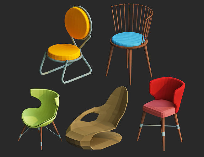 3D model low poly chairs 3d models pack for game VR / AR / low-poly ...