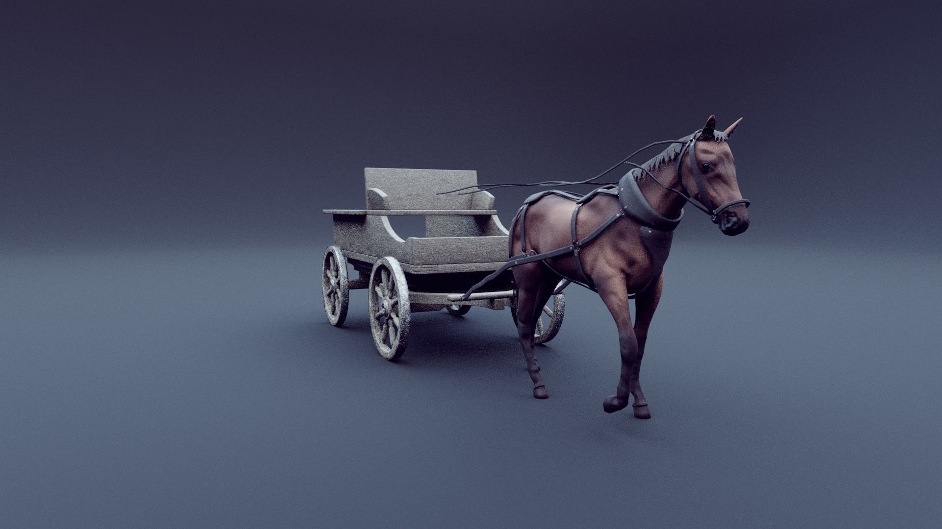 horse and wagon animated 3D model animated rigged | CGTrader