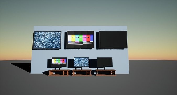 Low poly Tv set of televisions on wall free VR / AR / low-poly 3D model ...