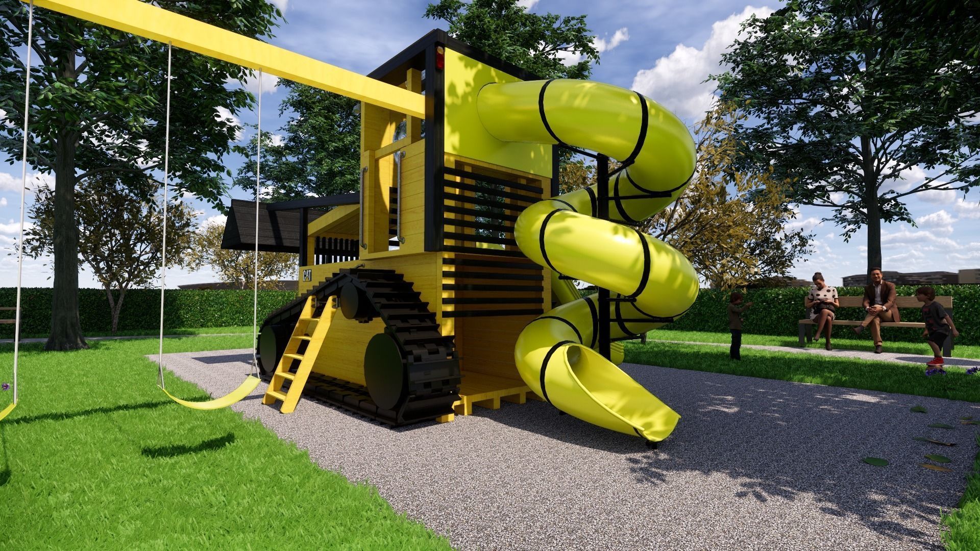 3D model Caterpillar excavator bulldozer Playground Set 3d model VR ...
